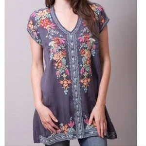 Johnny Was | Tops | Johnny Was S Blue Grey Heidi Cap Sleeve V Neck ...